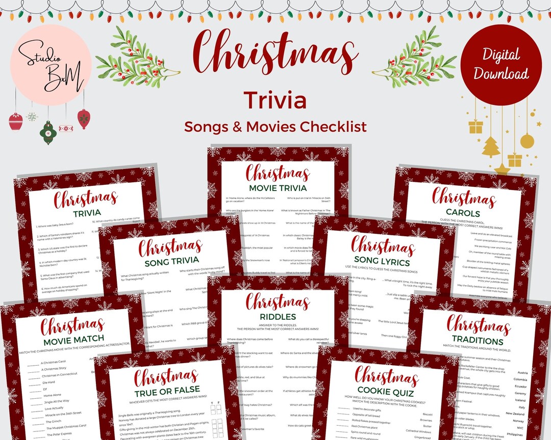 Printable Christmas Trivia Game: Family Holiday Activities (instant ...