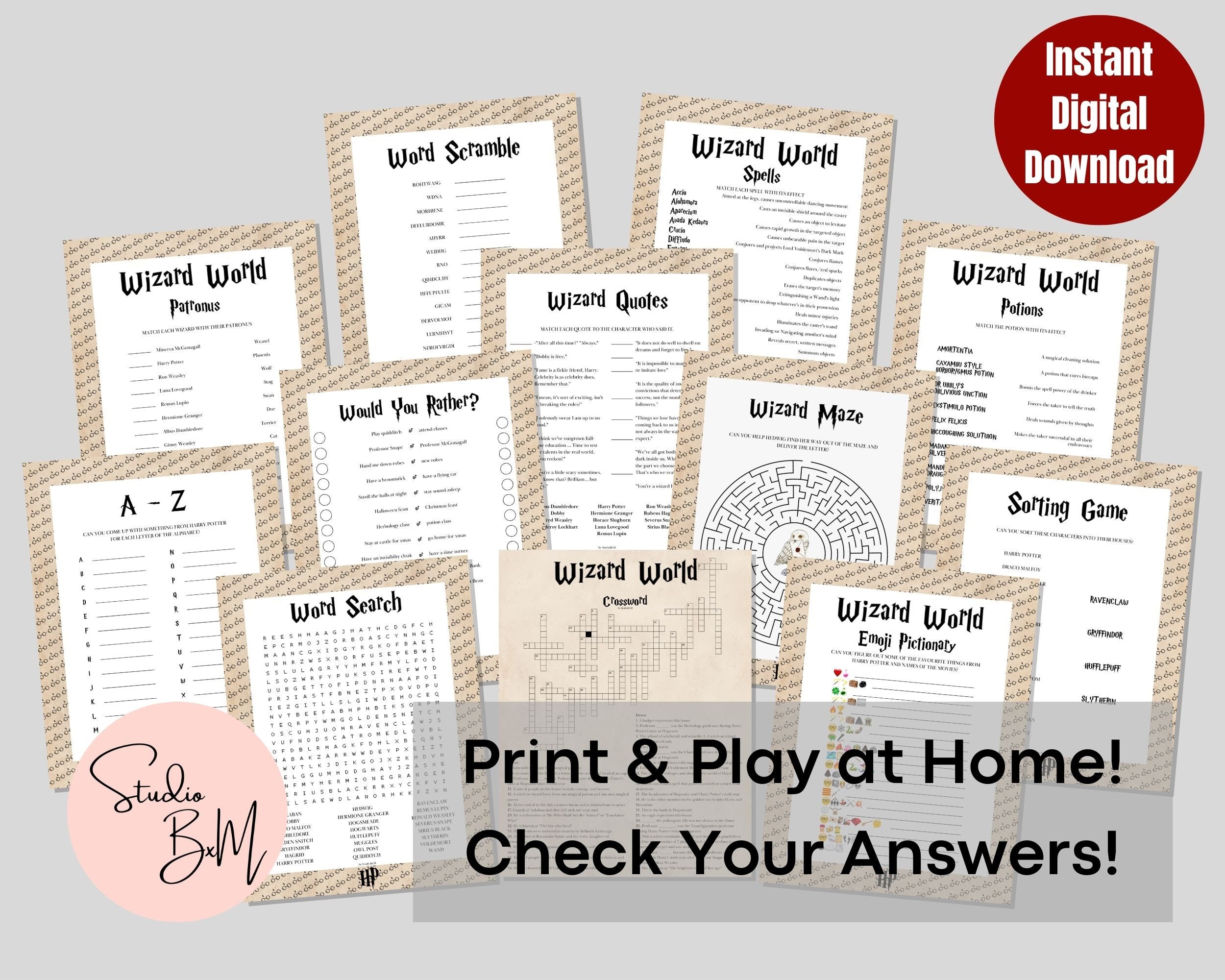 Harry Potter Trivia Printable Wizard Party Games HP Quiz Minimalist ...