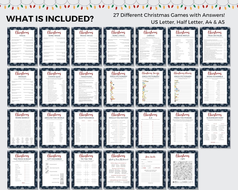 Printable Christmas Game, 27 Christmas Party Trivia Game, Family Game ...