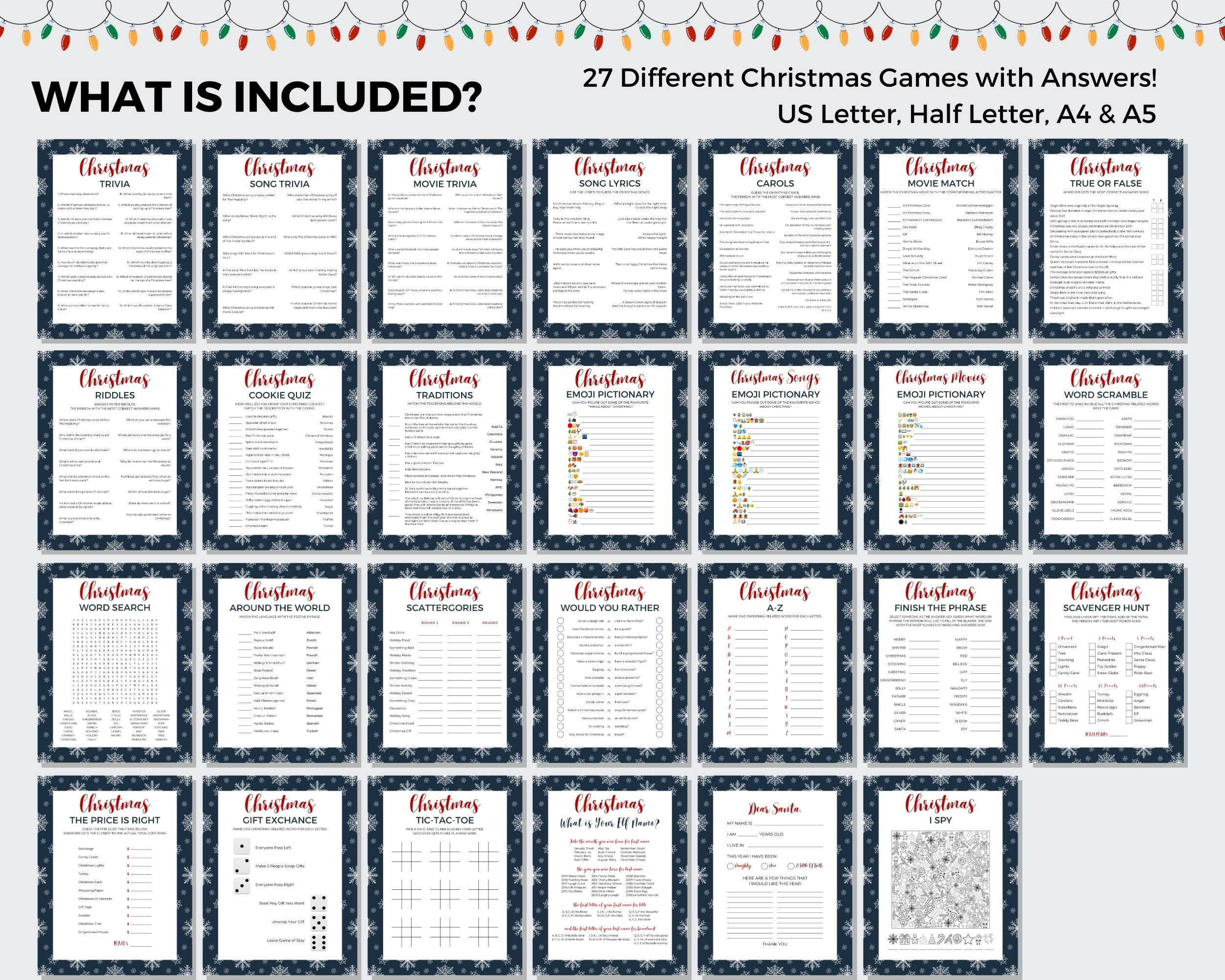 Printable Christmas Game, 27 Christmas Party Trivia Game, Family Game ...