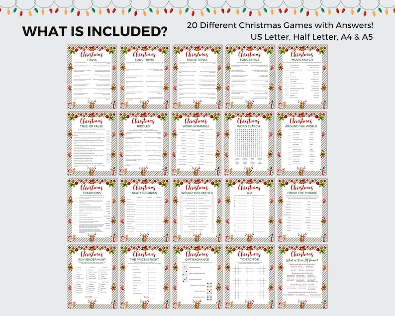 Printable Christmas Game, 20 Christmas Party Trivia Game, Family Game ...