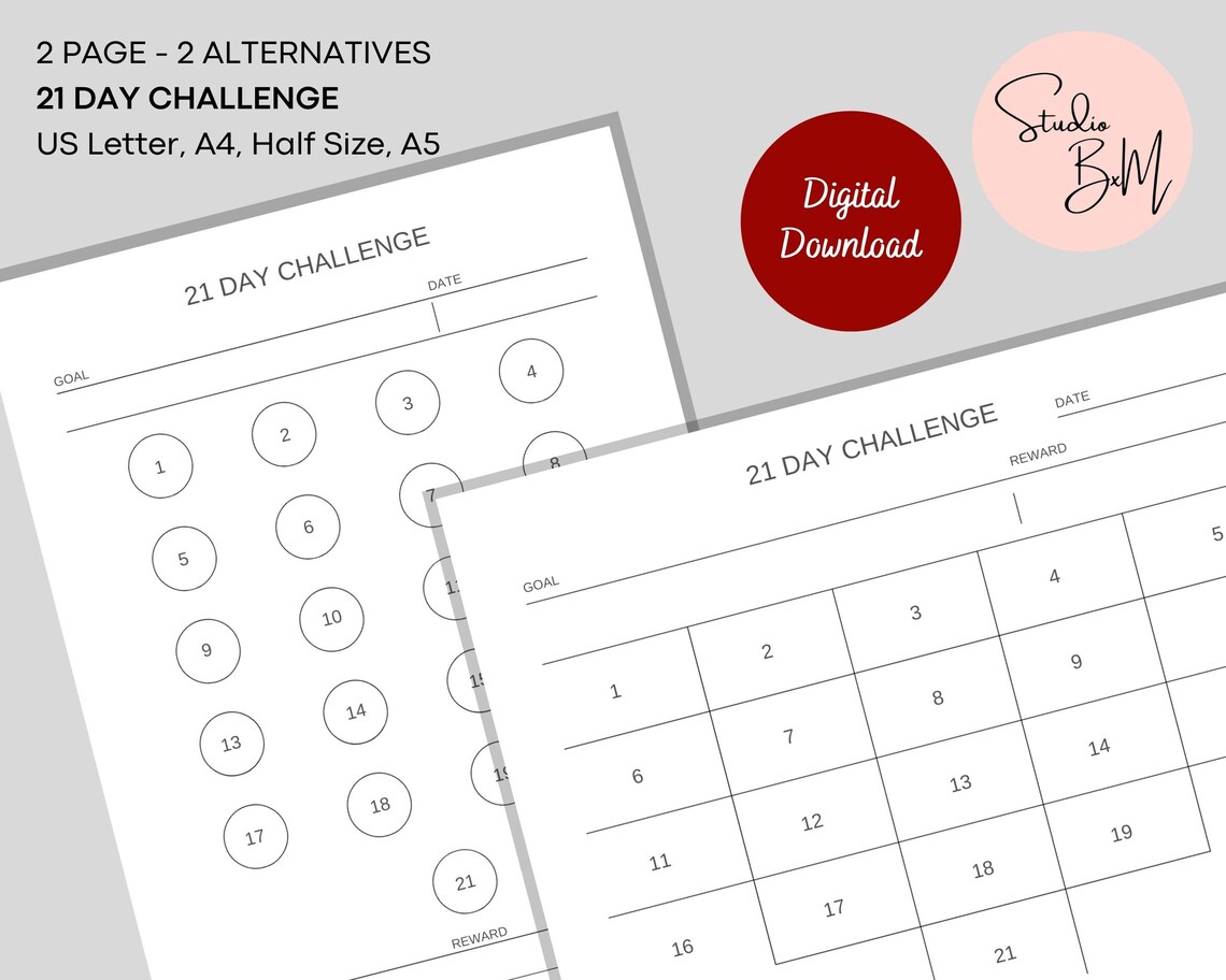 21 Day Challenge Printable Habit Tracker: Goal Tracker (digital ...