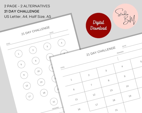 21 Day Challenge Printable Habit Tracker Daily Goal - Etsy