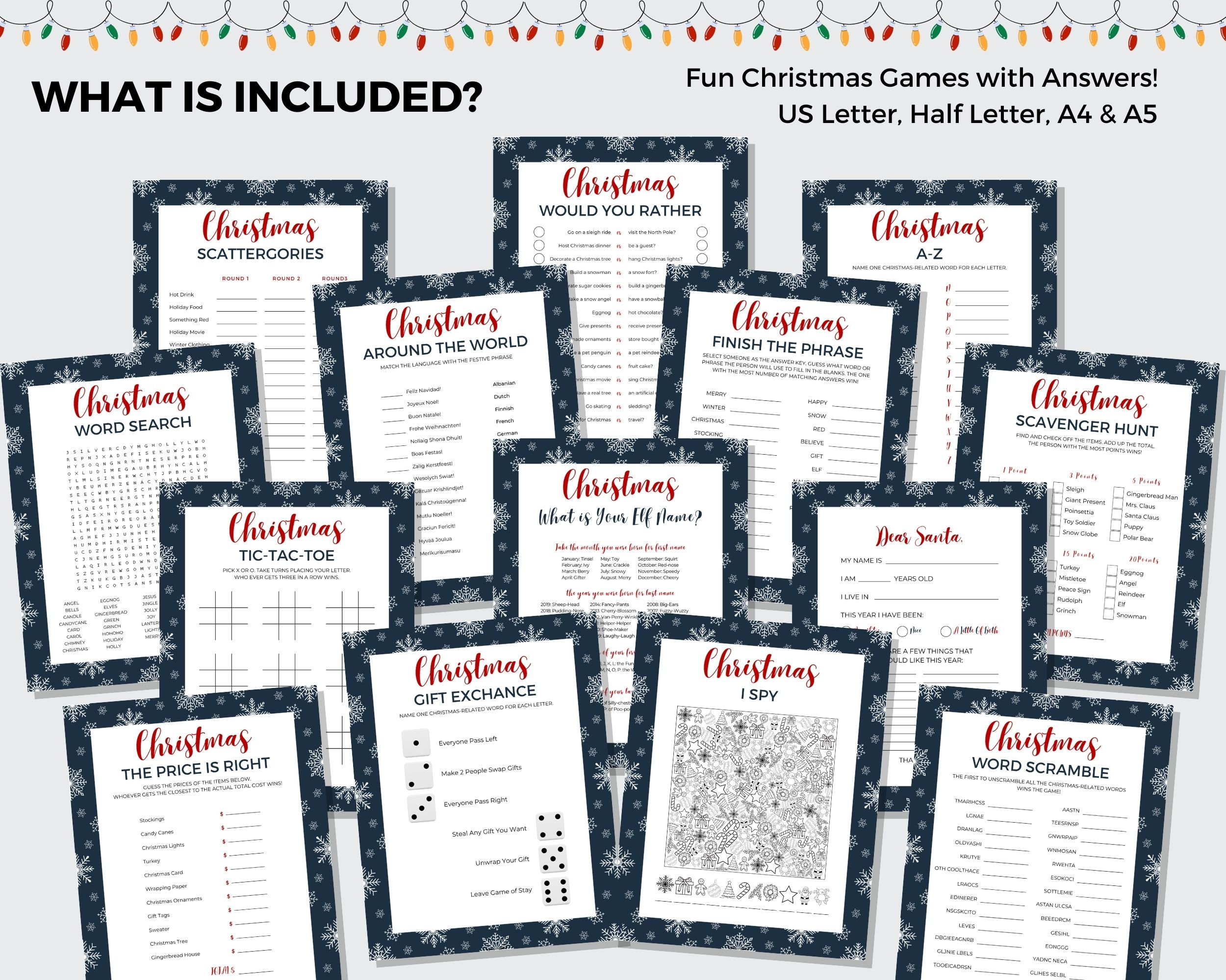 Printable Christmas Game, 27 Christmas Party Trivia Game, Family Game ...