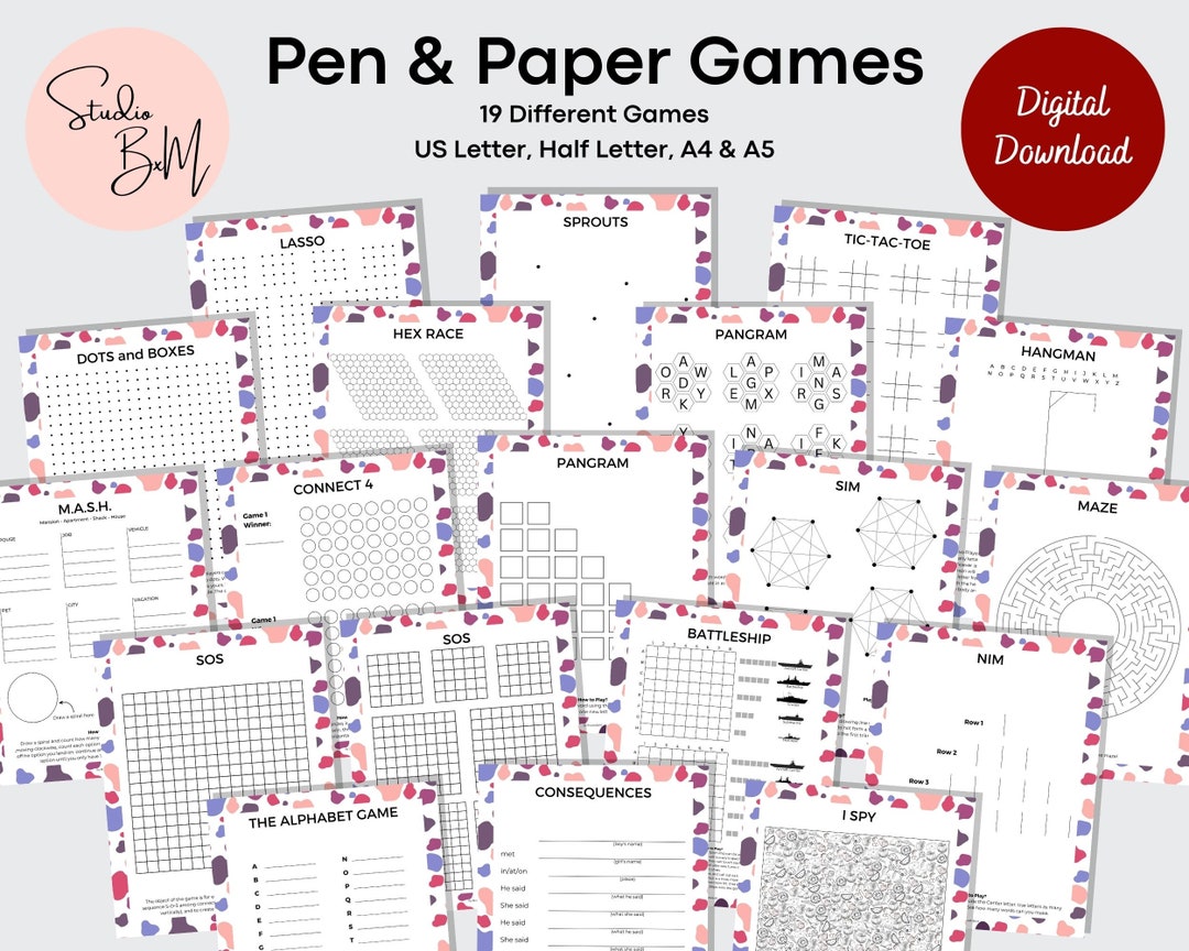 Printable Pen and Paper Games, 19 Classic Game, Dots and Boxes, Tic-tac ...