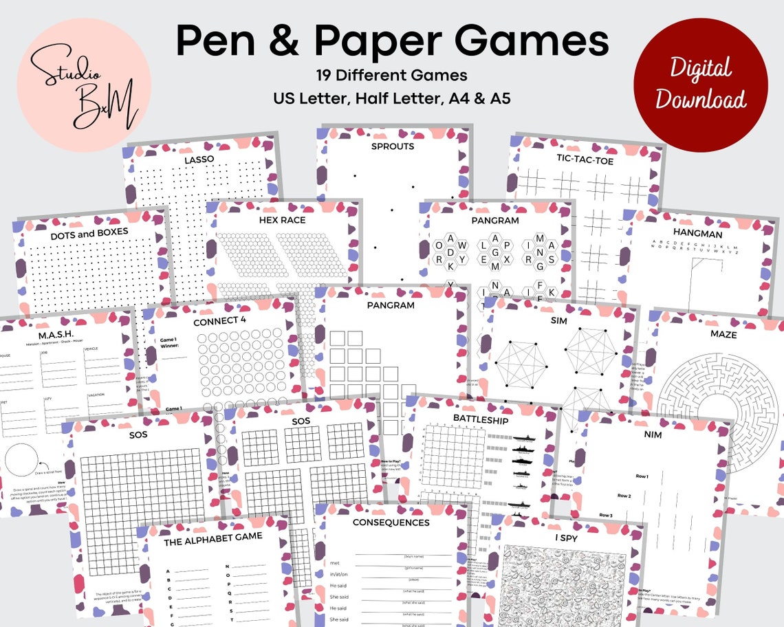 Printable Pen and Paper Games: 19 Classic Games (digital PDF) - Etsy