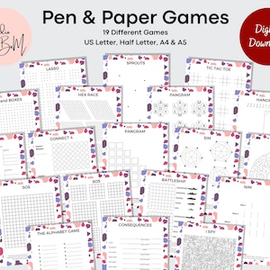 Printable Pen and Paper Games, 19 Classic Game, Dots and Boxes, Tic-tac ...