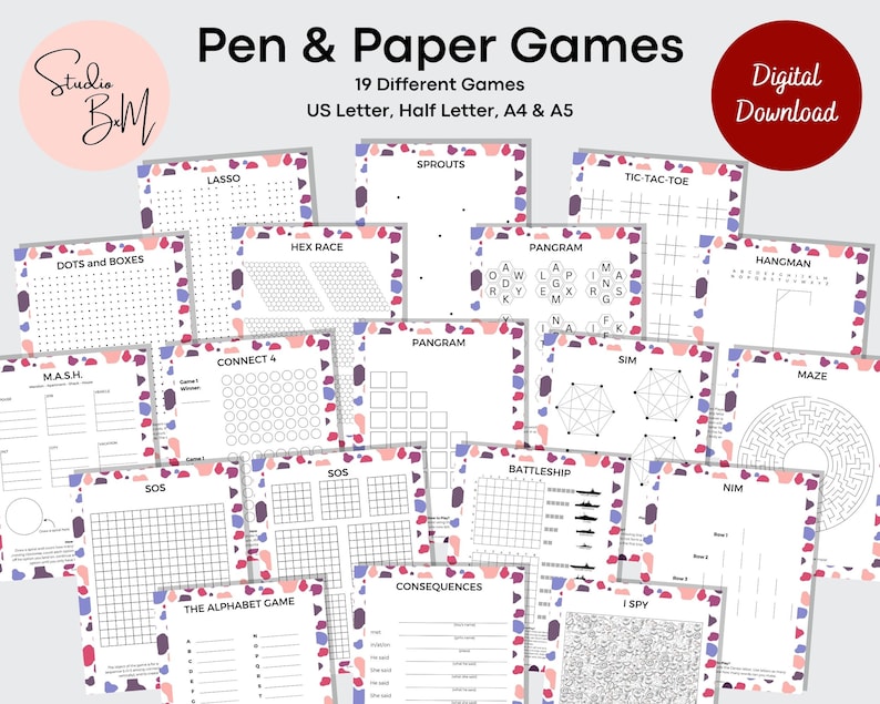 Printable Pen and Paper Games: 19 Classic Games (digital PDF) - Etsy