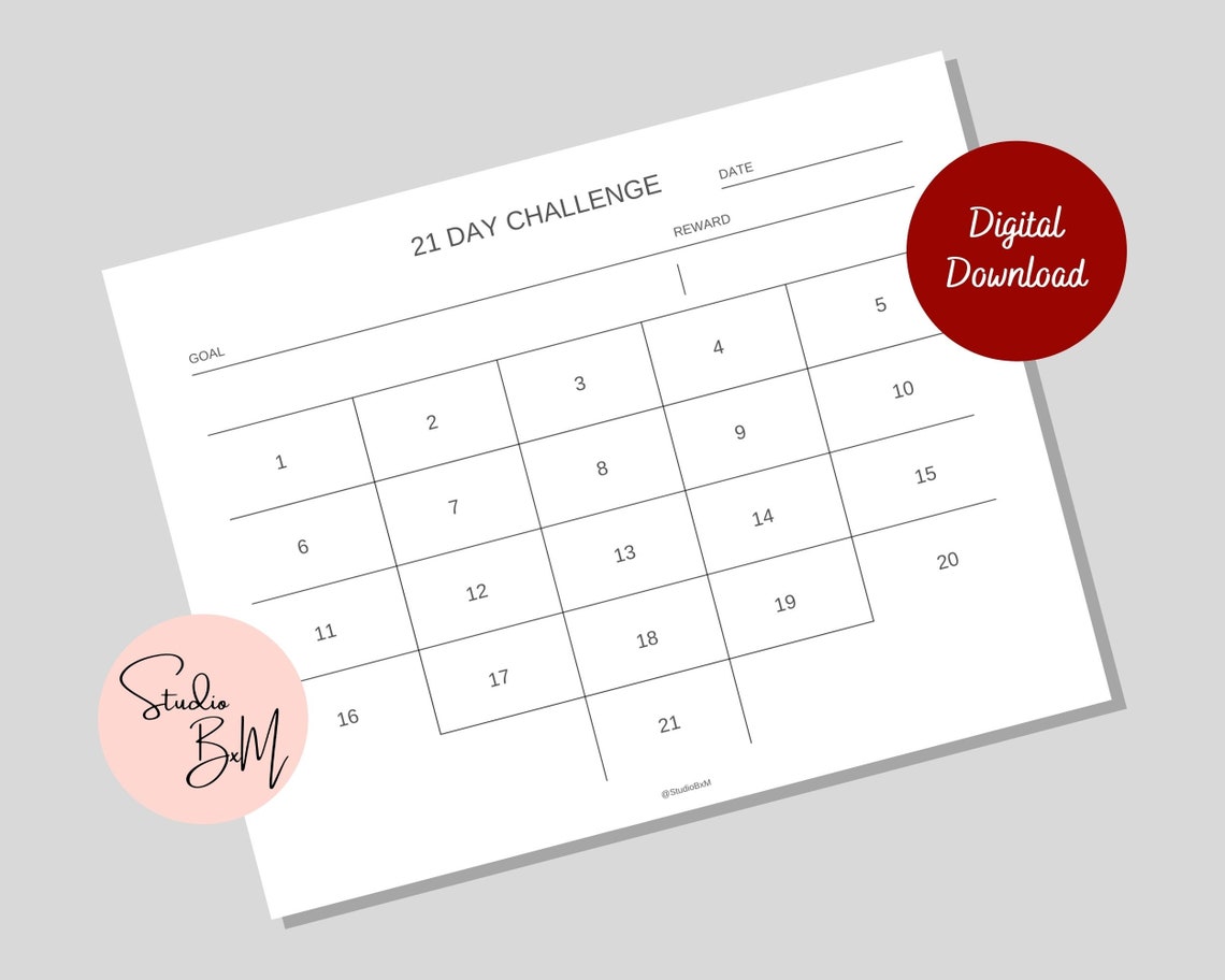 21 Day Challenge Printable Habit Tracker Daily Goal Tracker Routine ...
