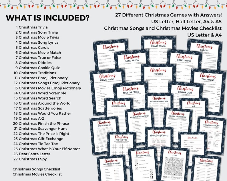 Printable Christmas Game, 27 Christmas Party Trivia Game, Family Game ...