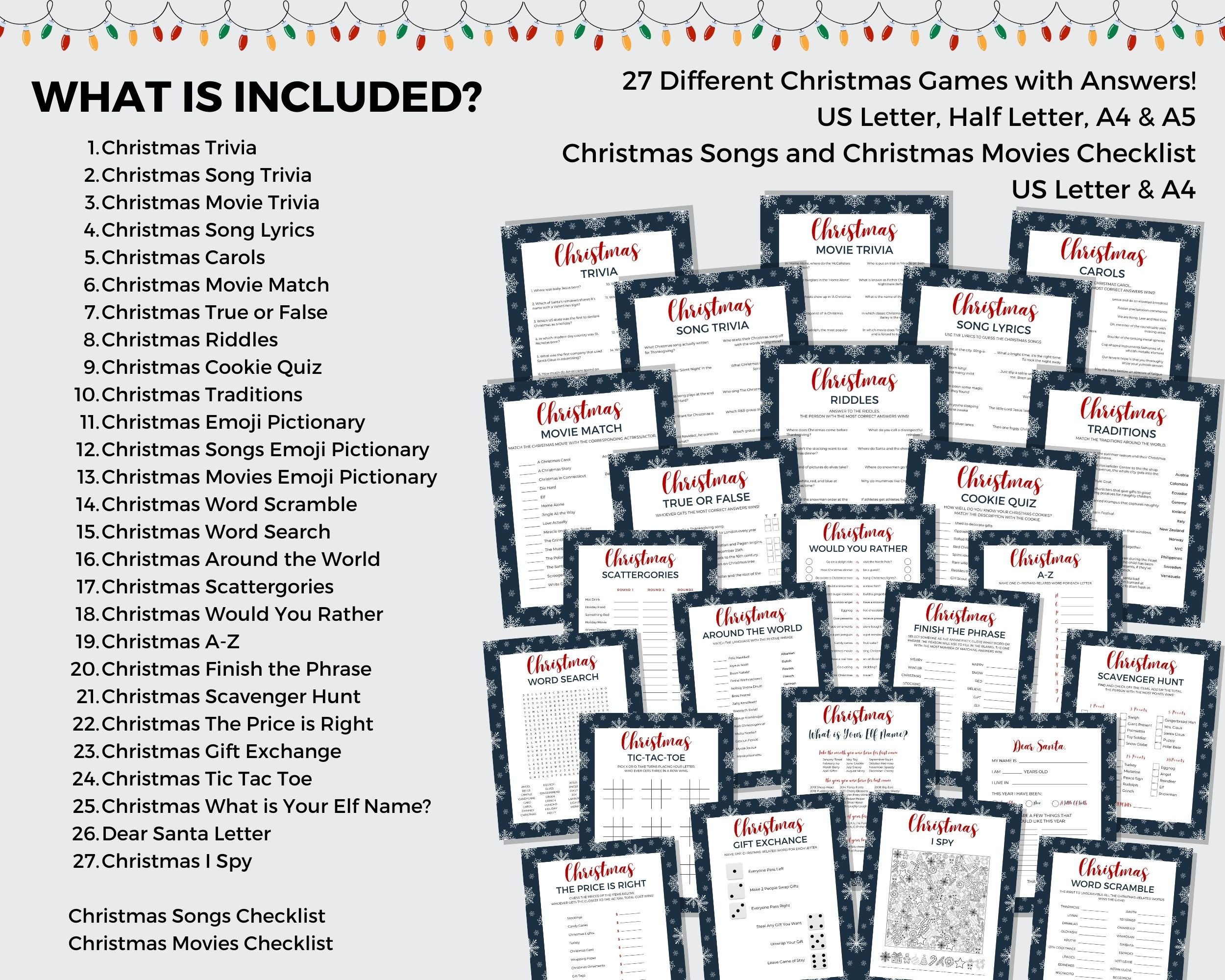 Printable Christmas Game, 27 Christmas Party Trivia Game, Family Game ...