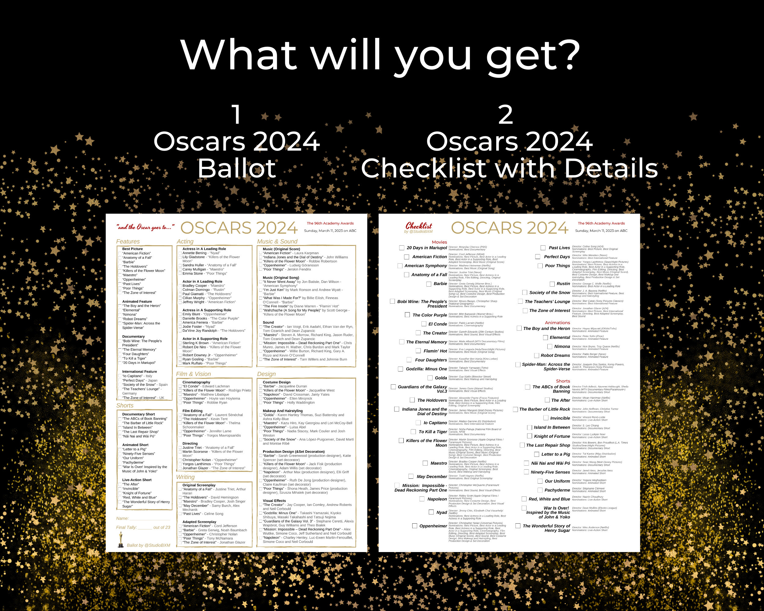 2024 Oscars Ballot 96th Academy Awards Party Games, Oscars Checklist ...