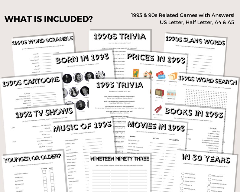 32nd Birthday Games Bundle: 1993 Trivia, Activities (digital Download ...
