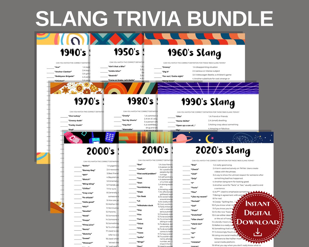 Slang by the Decades Game Pack| Play With Kids and Adults | Digital ...