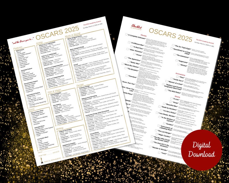 2025 Oscars Ballot 97th Academy Awards Party Games, Oscars Checklist ...