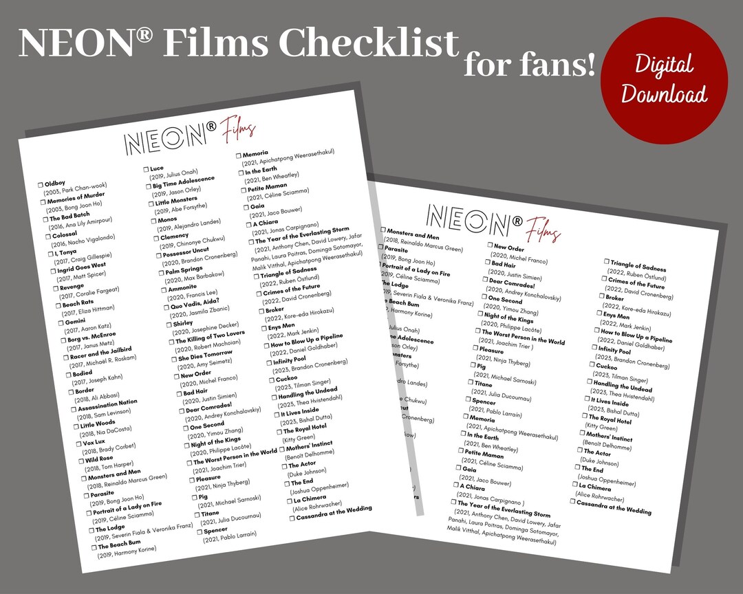 Neon Films Checklist, Movie Checklist, Neon Documentaries, Shorts ...