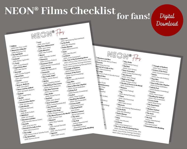 Neon Films Checklist, Movie Checklist, Neon Documentaries, Shorts ...