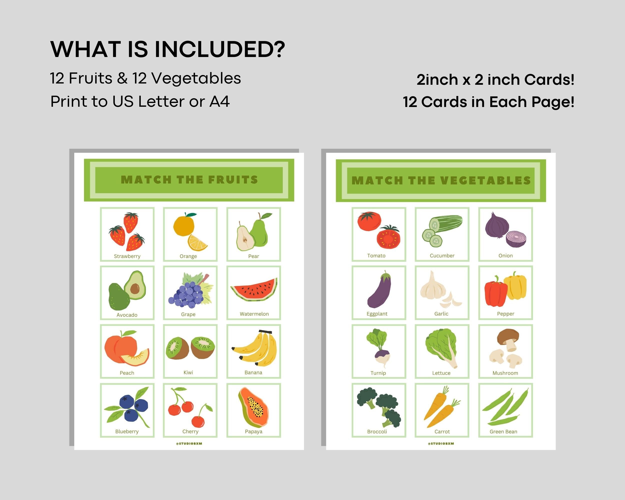 Fruit and Vegetables Matching Game Printable, Montessori Flashcards ...