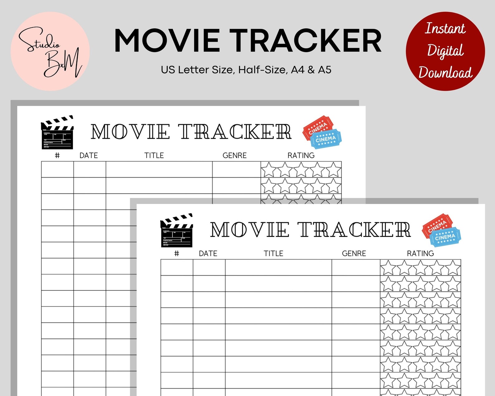 Movie Tracker Printable | Vorlage für Filmlisten | Minimale Serie zum ...