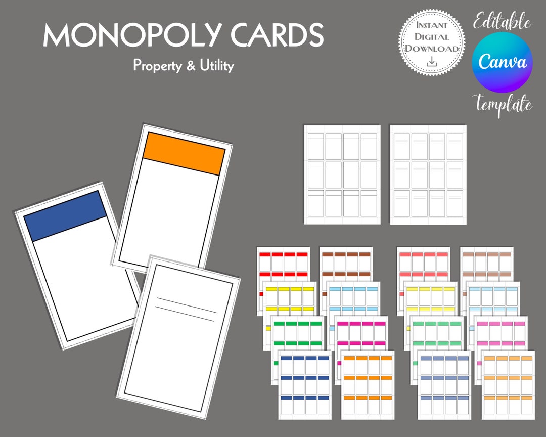 Monopoly Cards | Blank Monopoly Cards | Custom Monopoly Game | Digital ...