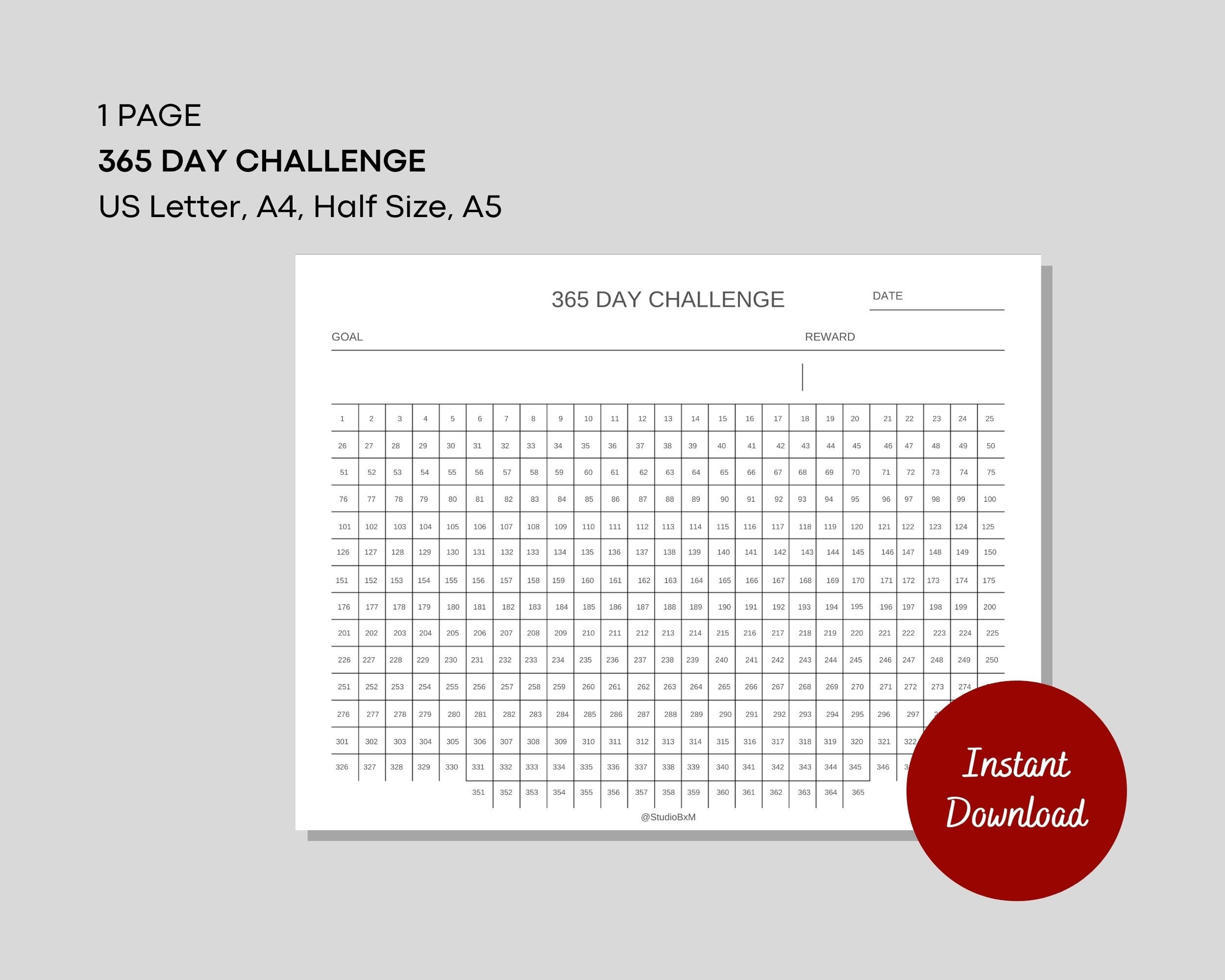 365 Day Challenge Printable Habit Tracker Daily Goal Tracker Routine ...