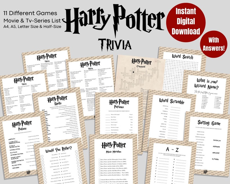 Harry Potter Trivia Printable Wizard Party Games HP Quiz - Etsy