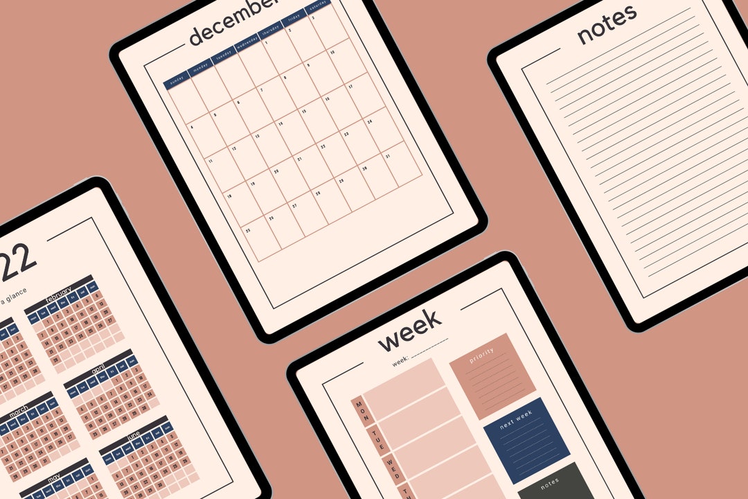 2022 Digital Calendar PDF Printable Journal Yearly Overview - Etsy