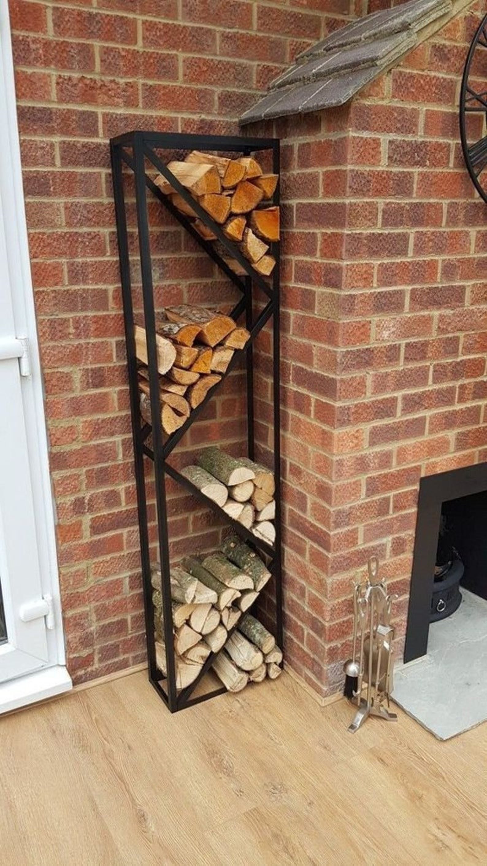 Indoor Firewood Rack Holder, Metal Firewood Log Rack, Wood Storage Box ...