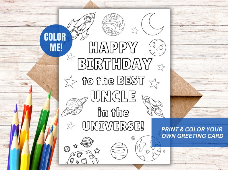Uncle Birthday Coloring Card, Printable Uncle Card From Niece/nephew ...
