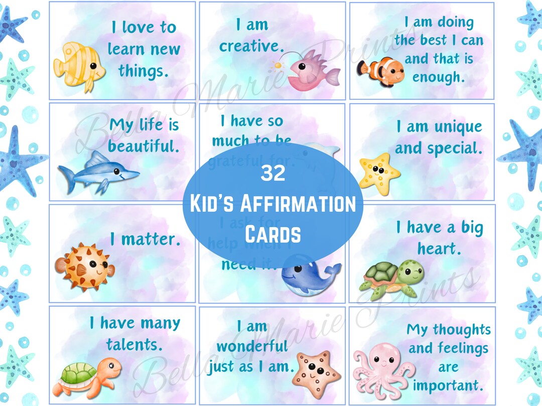 Children's Affirmation Cards, Printable Affirmations, Set of 32 ...