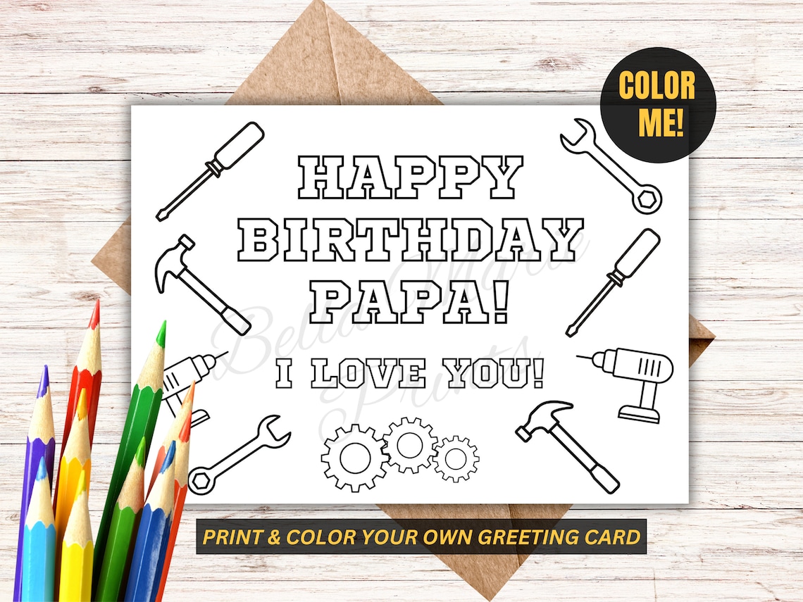 Printable Papa Birthday Card, Papa Card for Kids to Color, Coloring ...