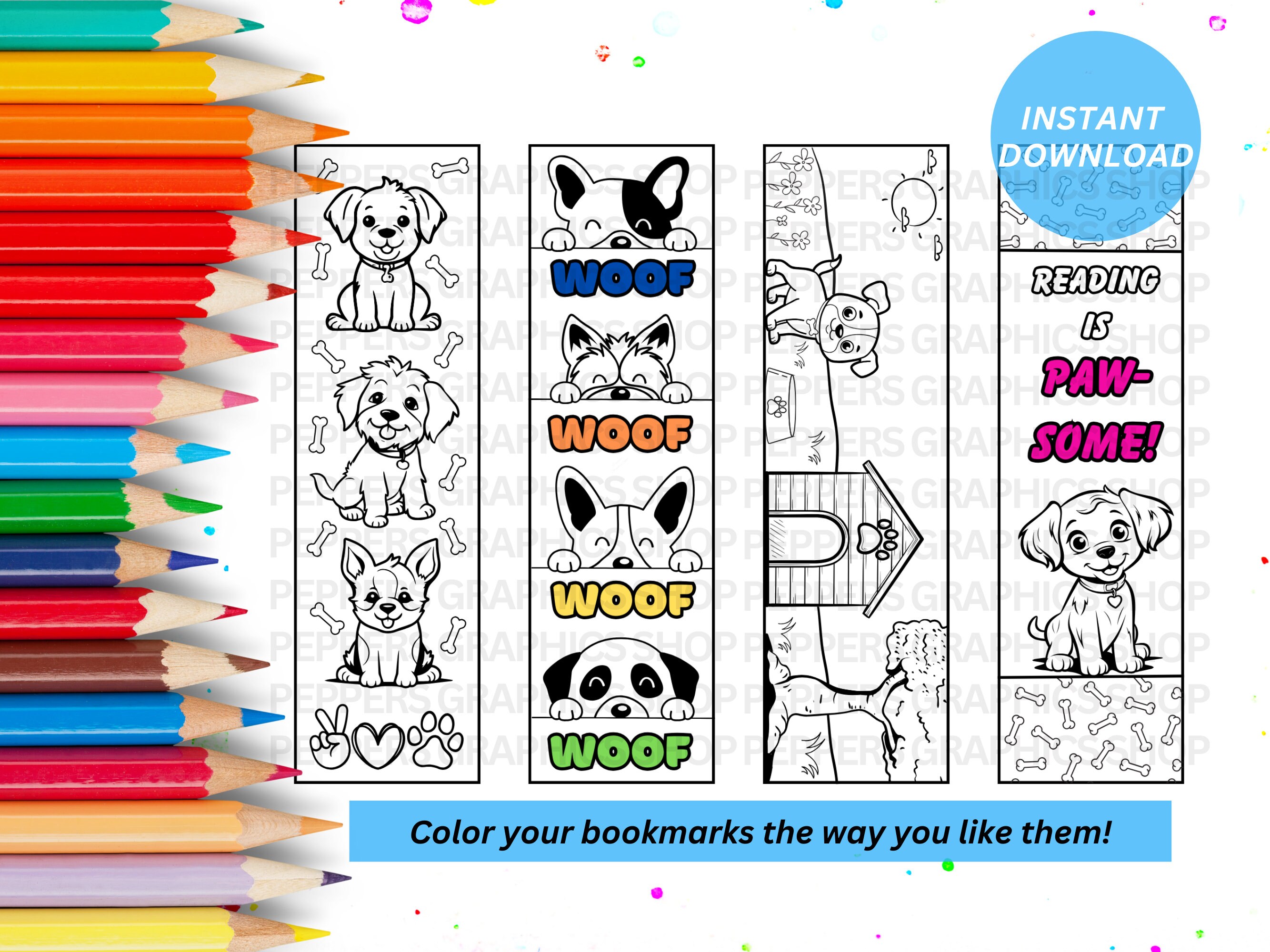 Coloring Bookmarks Printable, Dog Bookmarks, Kids Bookmarks, Instant ...