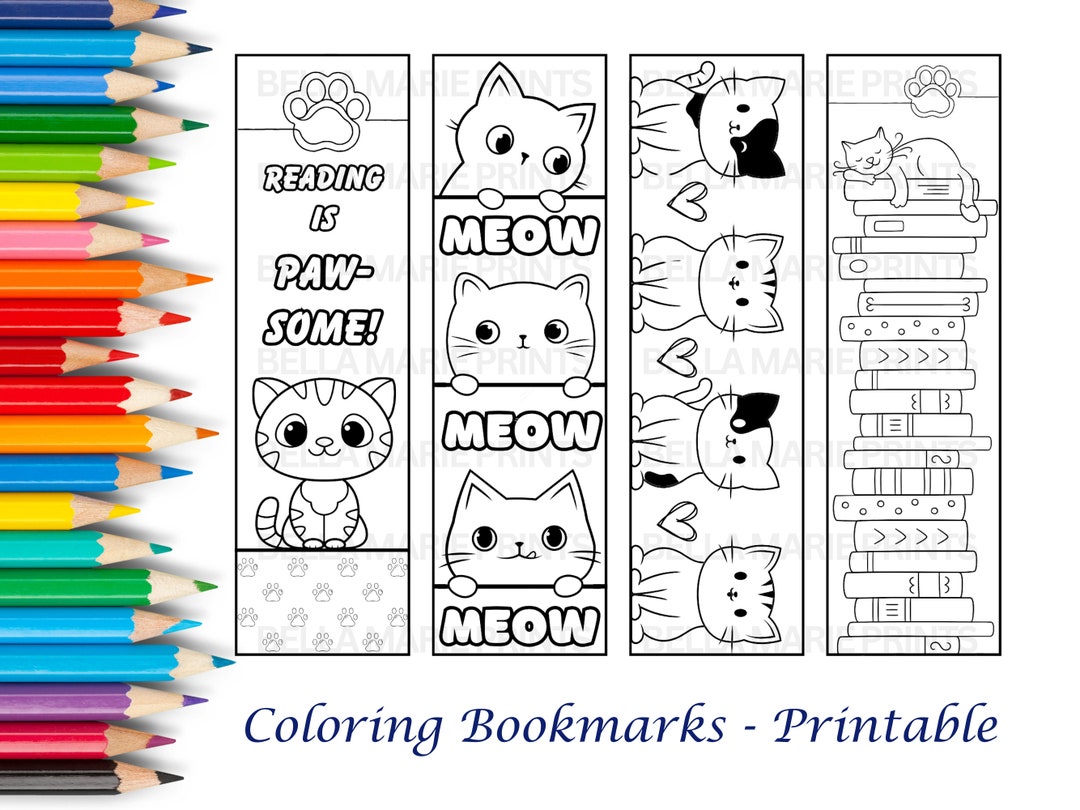 Printable Cat Bookmarks, Coloring Bookmarks, Kids Bookmarks, Bookmarks ...