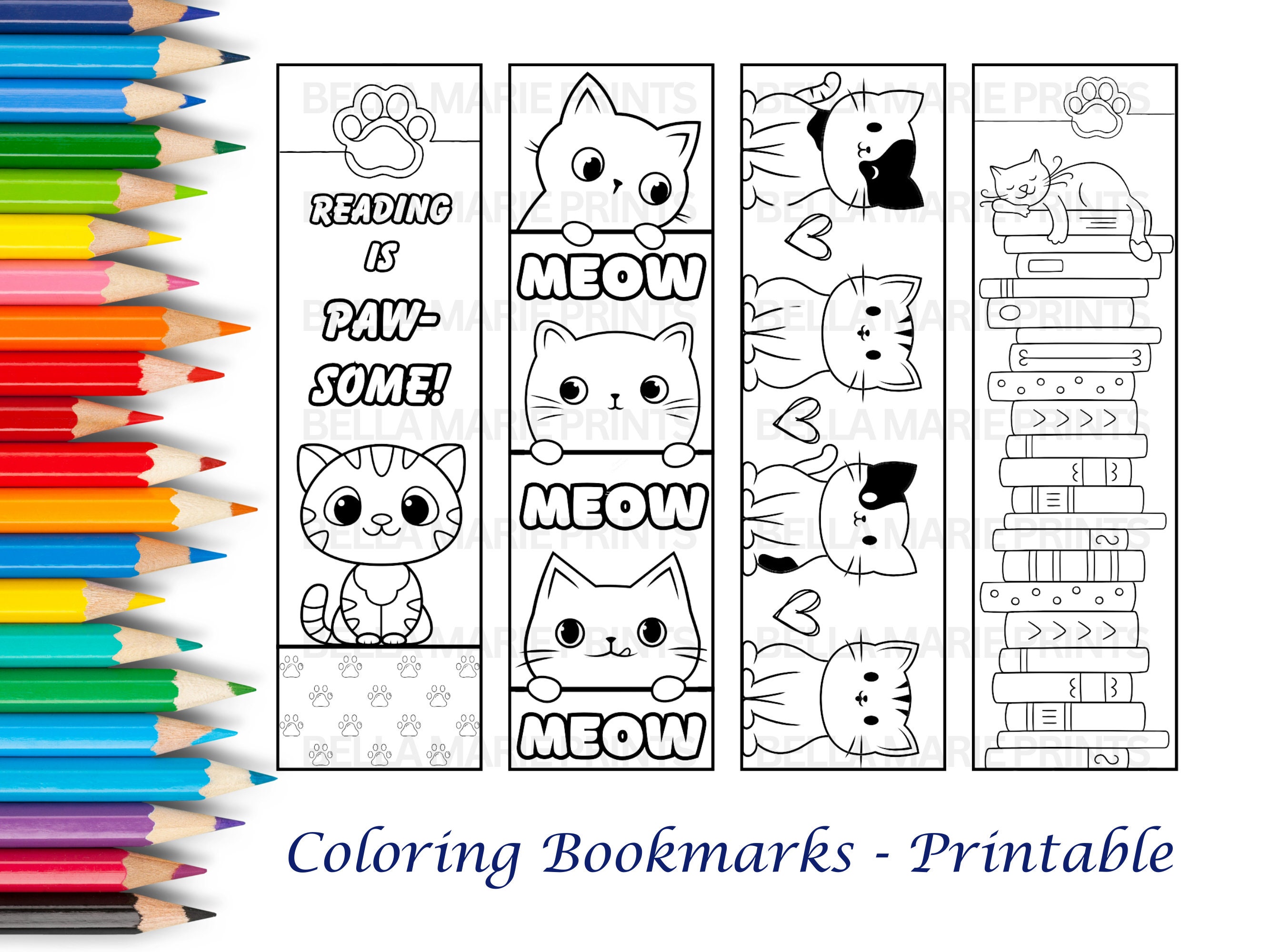 Printable Cat Bookmarks, Coloring Bookmarks, Kids Bookmarks, Bookmarks ...