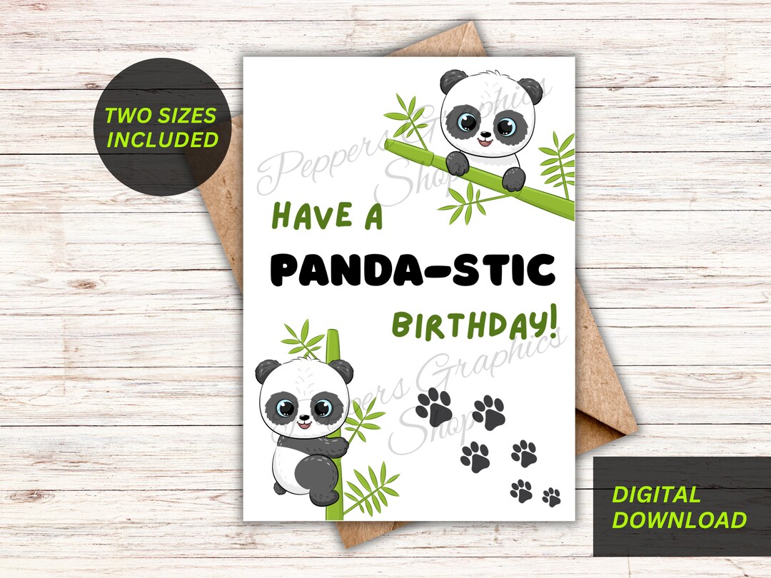 Panda Birthday Card Printable Greeting Card Panda Birthday Digital ...