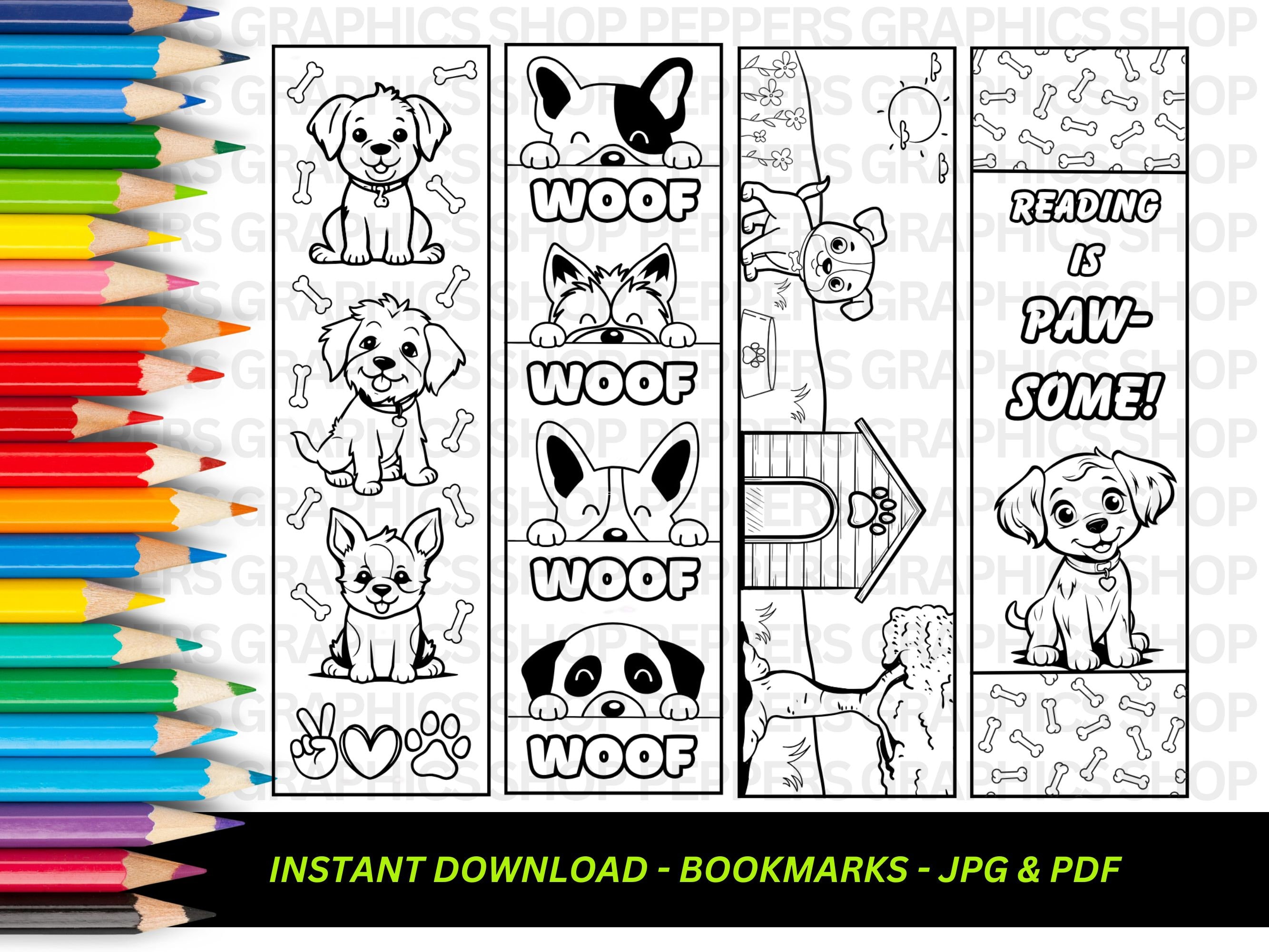 Coloring Bookmarks Printable, Dog Bookmarks, Kids Bookmarks, Instant ...