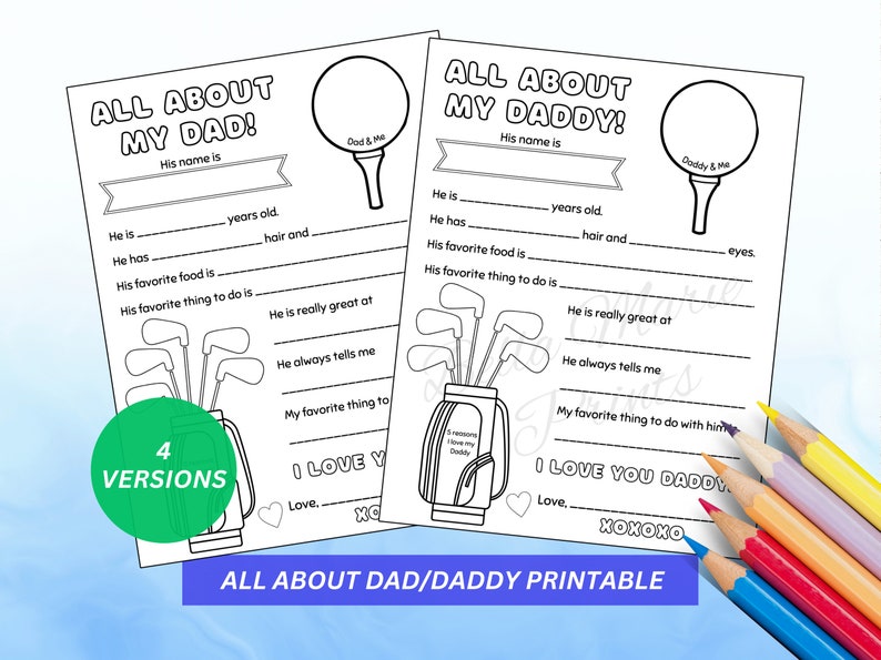 All About My Dad Printable, Father's Day Printable Gift, Birthday Gift ...