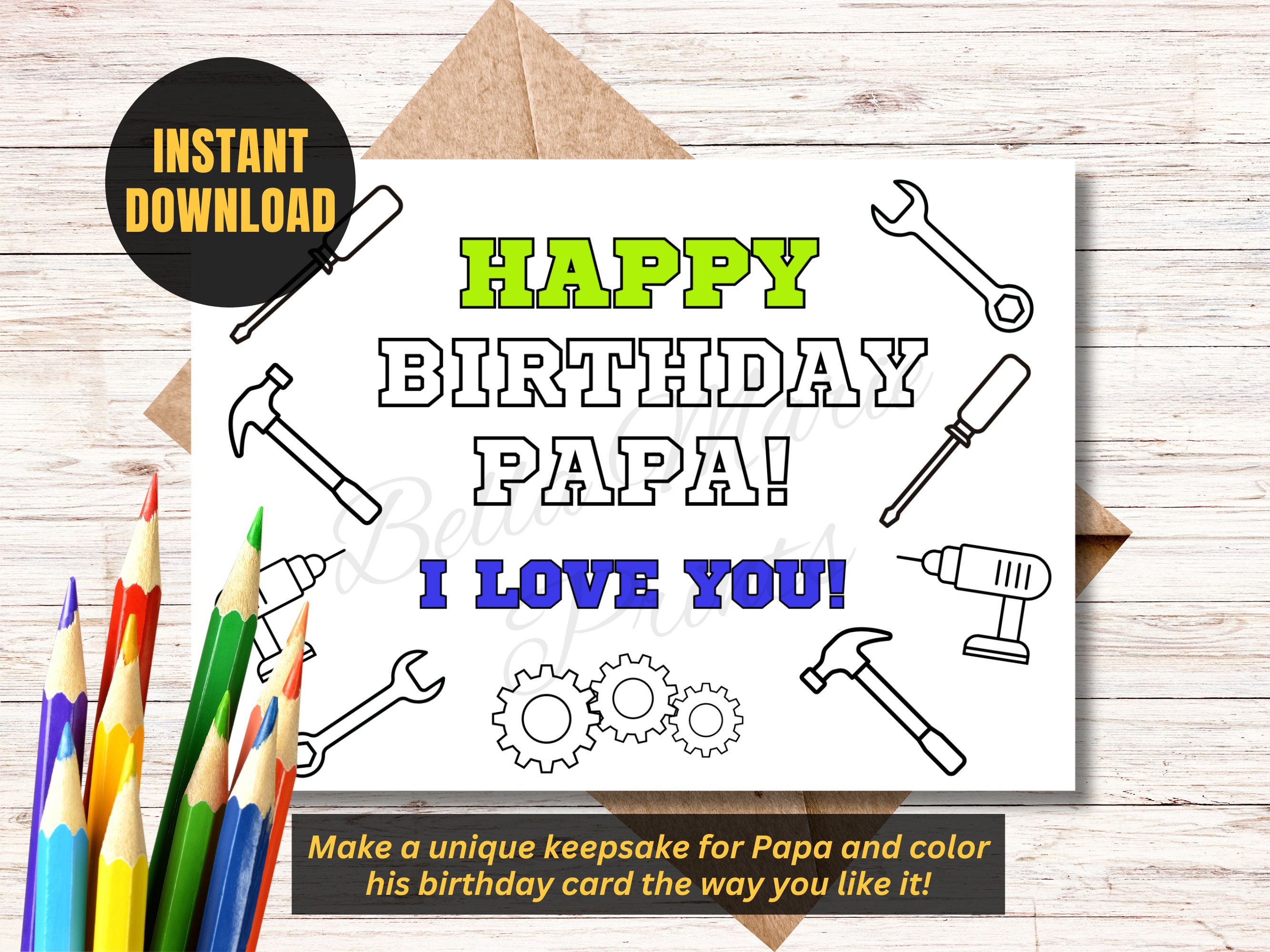 Printable Papa Birthday Card, Papa Card for Kids to Color, Coloring ...