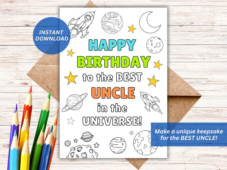 Uncle Birthday Coloring Card, Printable Uncle Card From Niece/nephew ...