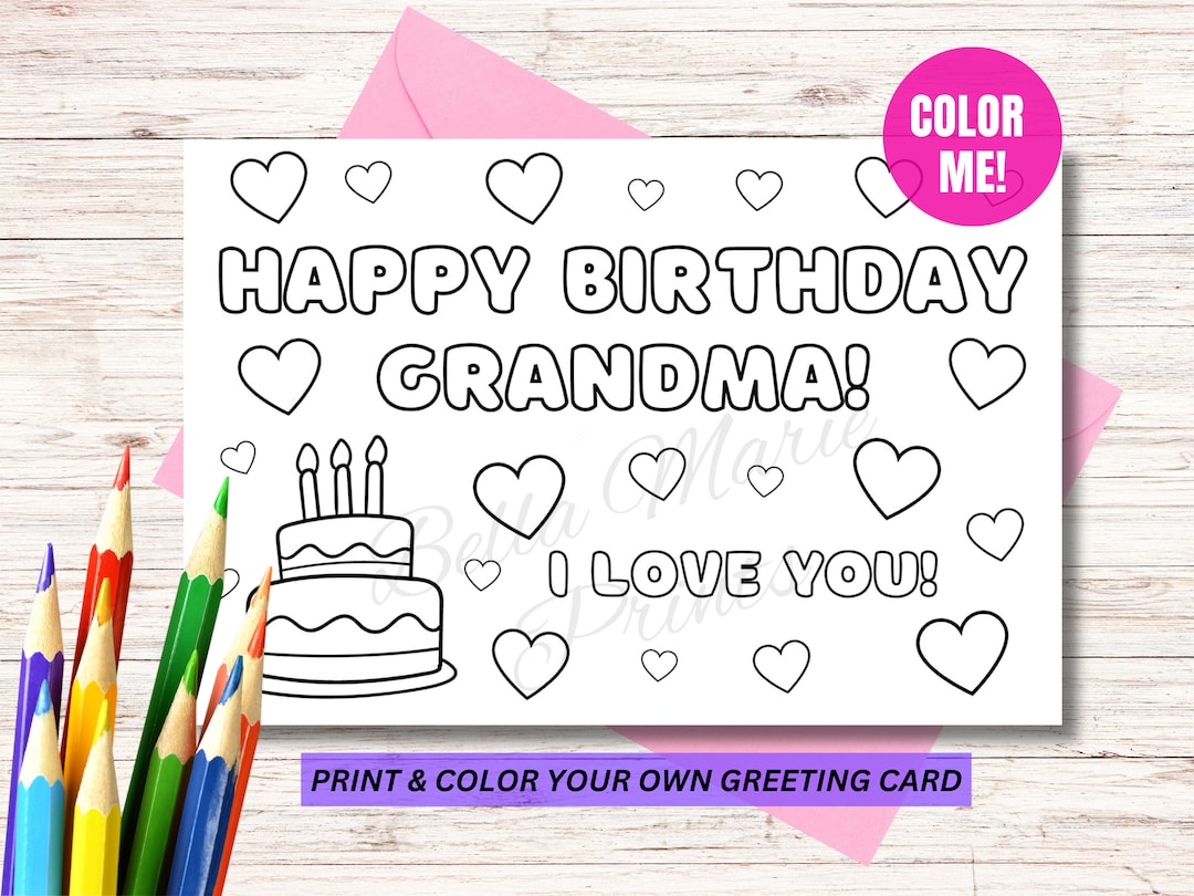 Printable Grandma Birthday Coloring Card, Grandma Card From Kids ...