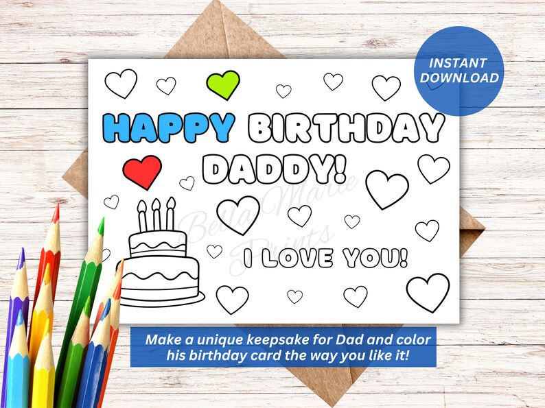 Printable Dad Birthday Coloring Card, Dad Card From Kids, Daddy ...