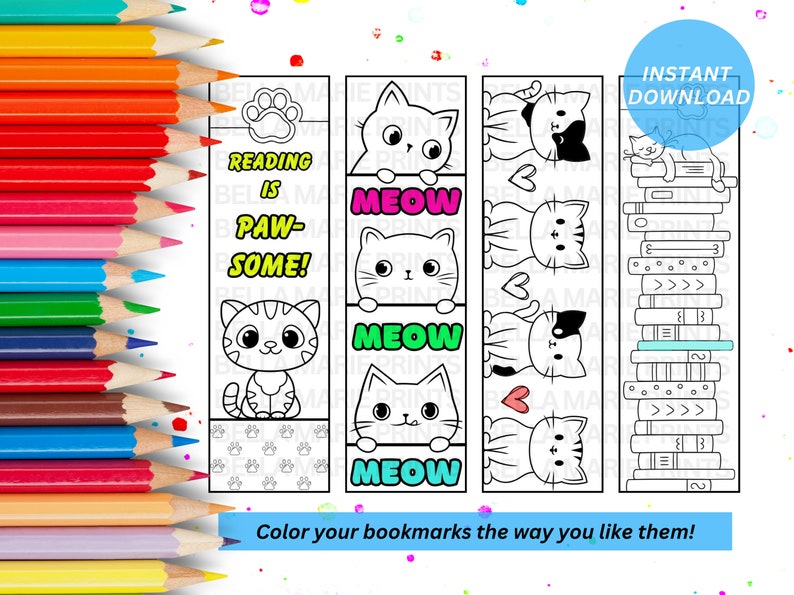 Printable Cat Coloring Bookmarks: Kids Activity (instant Download) - Etsy
