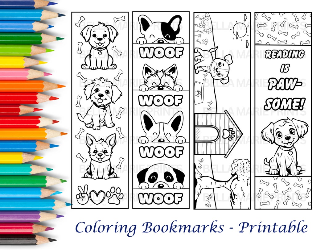 Dog Bookmarks, Printable Color Your Own Bookmarks, Kids Bookmarks to ...