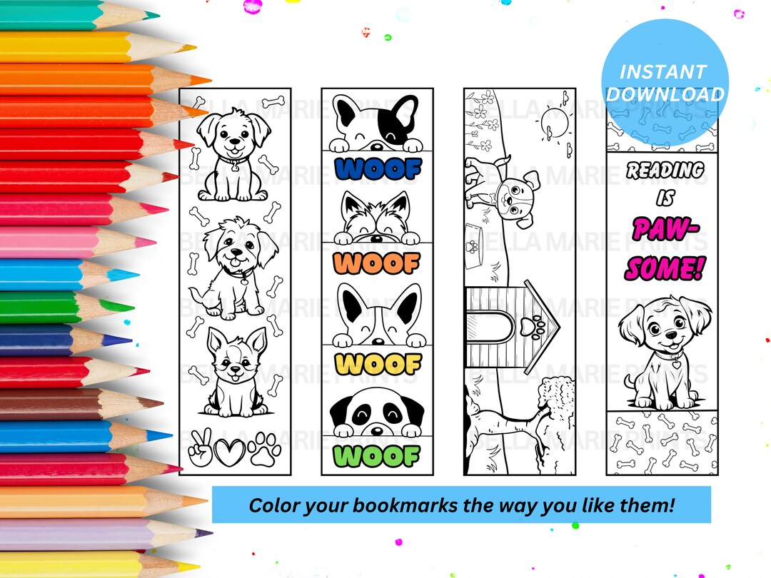 Printable Color Your Own Dog Bookmarks. Kids Bookmarks. Bookmarks to ...