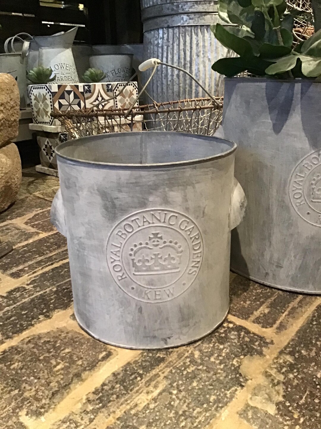 Royal Botanic Garden Zinc Bucket With Handles Planter Vase Flower Pot ...