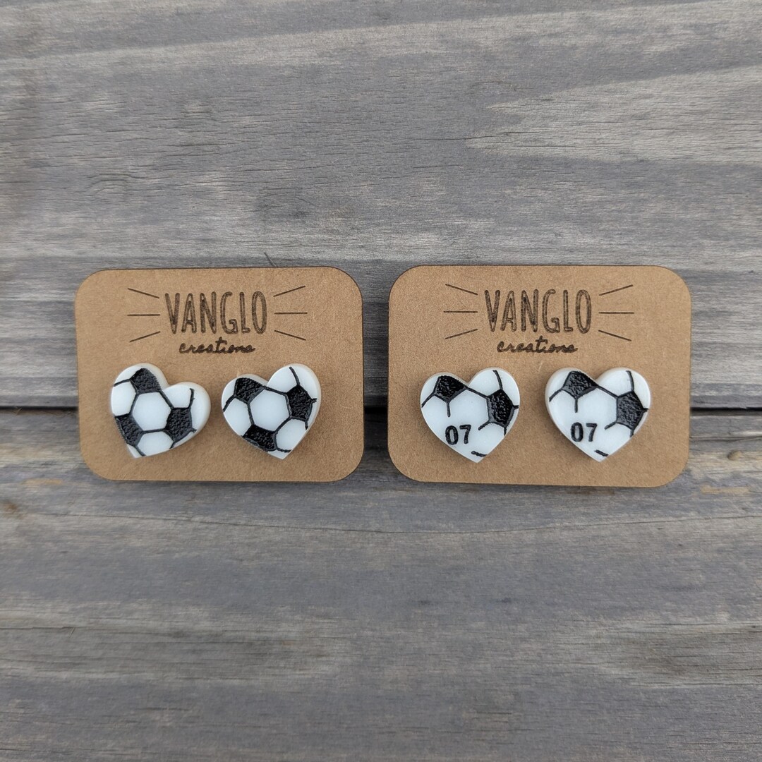 Personalized and Engraved Heart Shaped Soccer Stud Earrings *heart ...