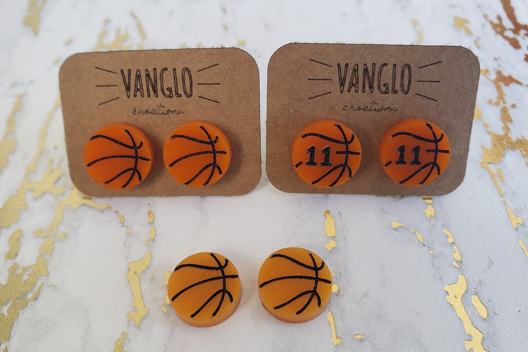 Personalized Basketball Stud Earrings * Basketball Player Number Orange ...