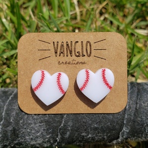 Heart Shaped Personalized Baseball T-ball Stud Earrings * Engraved ...
