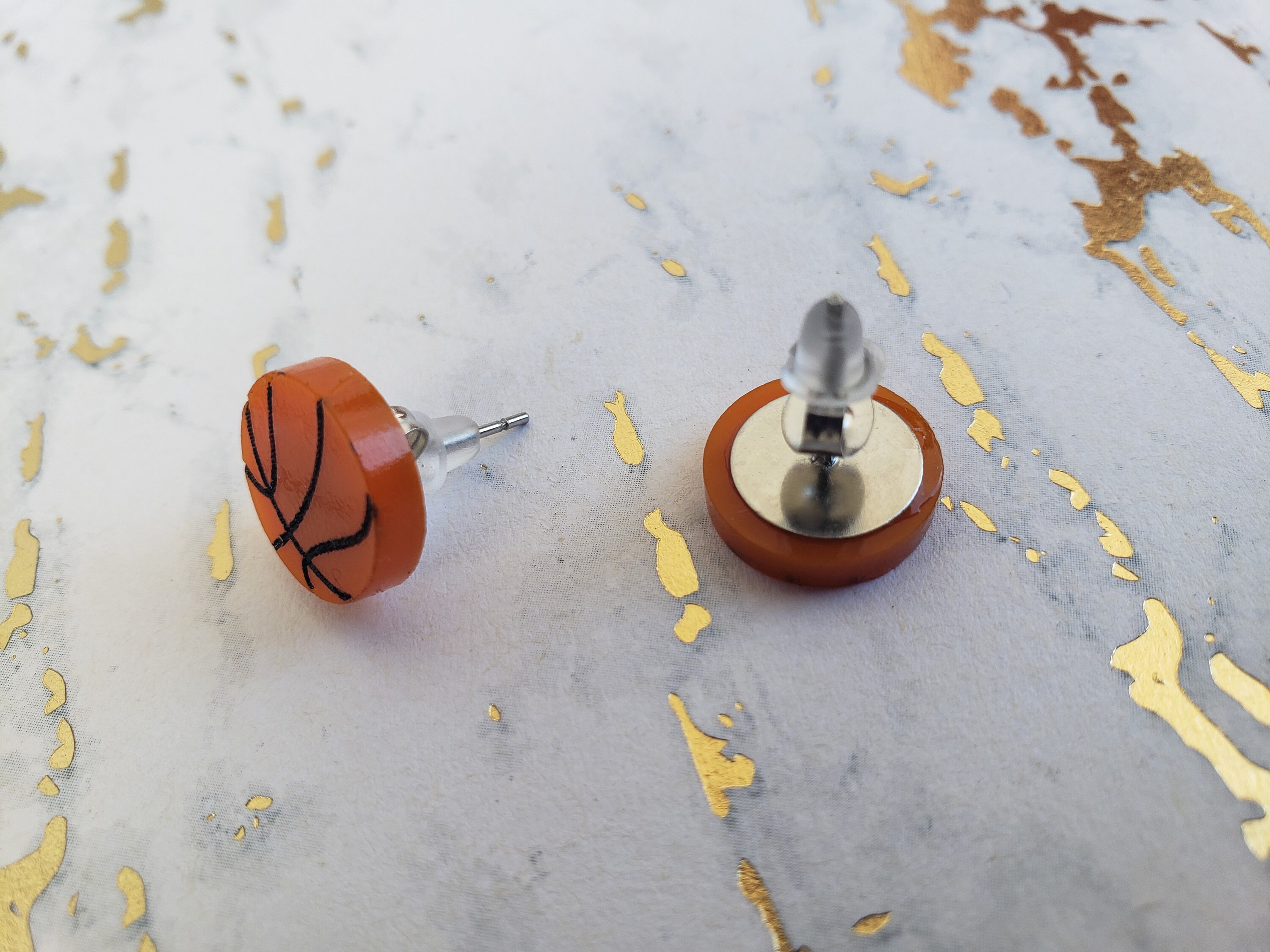 Personalized Basketball Stud Earrings * Basketball Player Number Orange ...