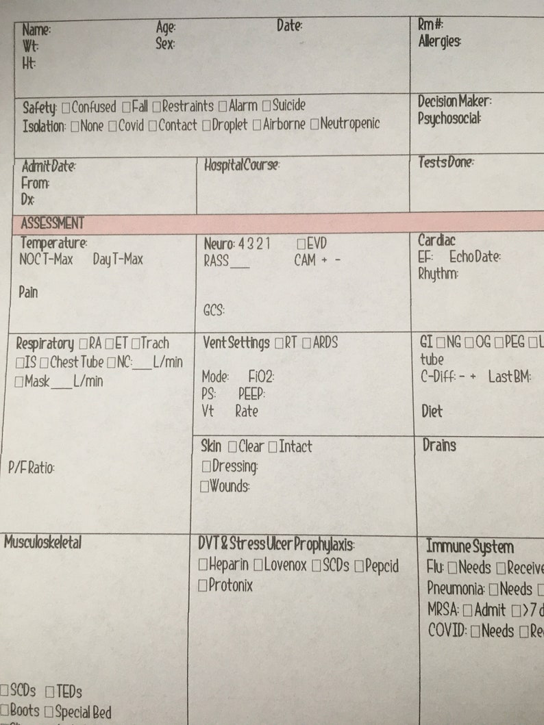 Critical Care Report Sheet - Etsy